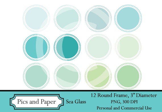 Items similar to Digital Clipart - Round Circle Frame, Beach-Sea Glass ...