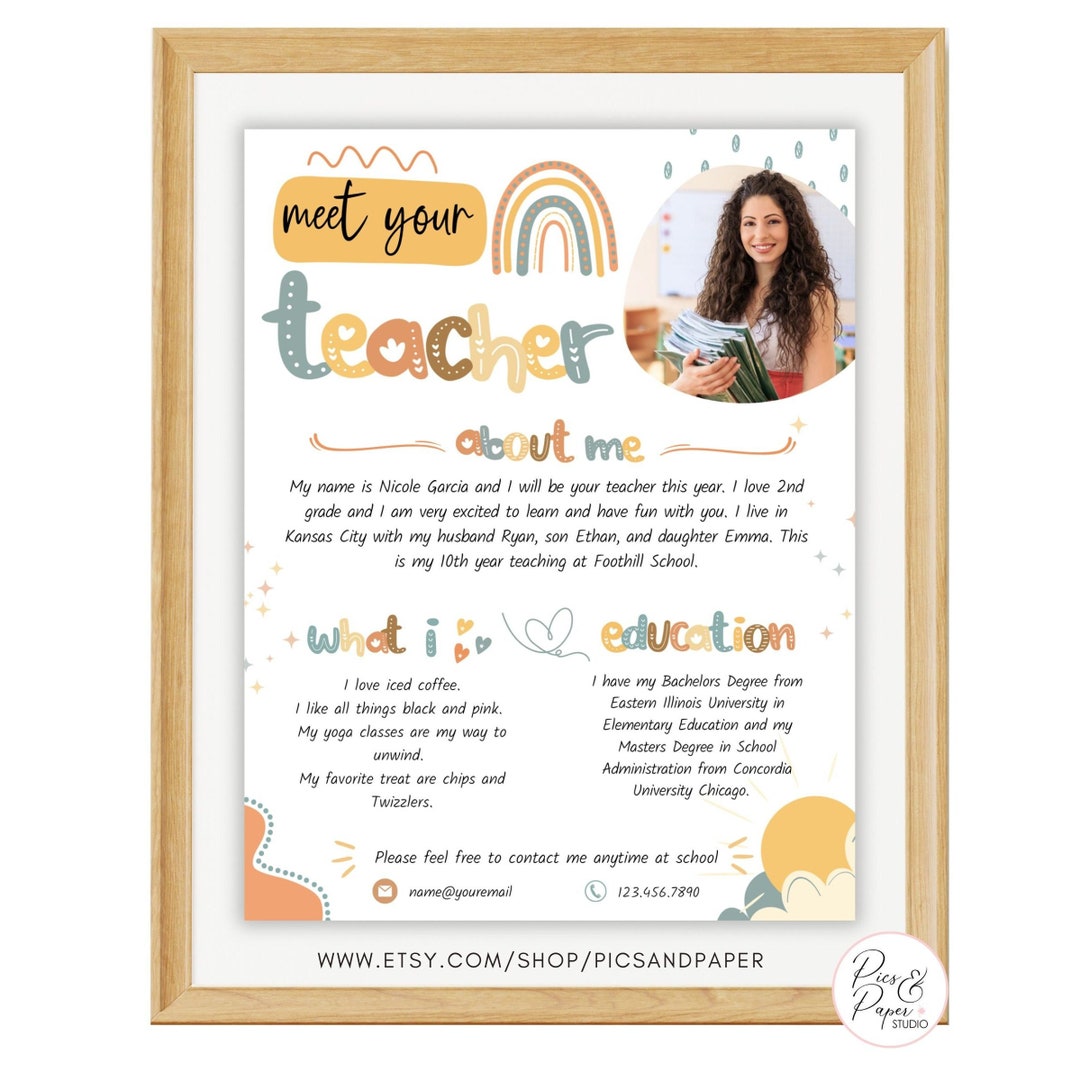 Meet Your Teacher Editable Template With Boho Elements Neutral Colors ...