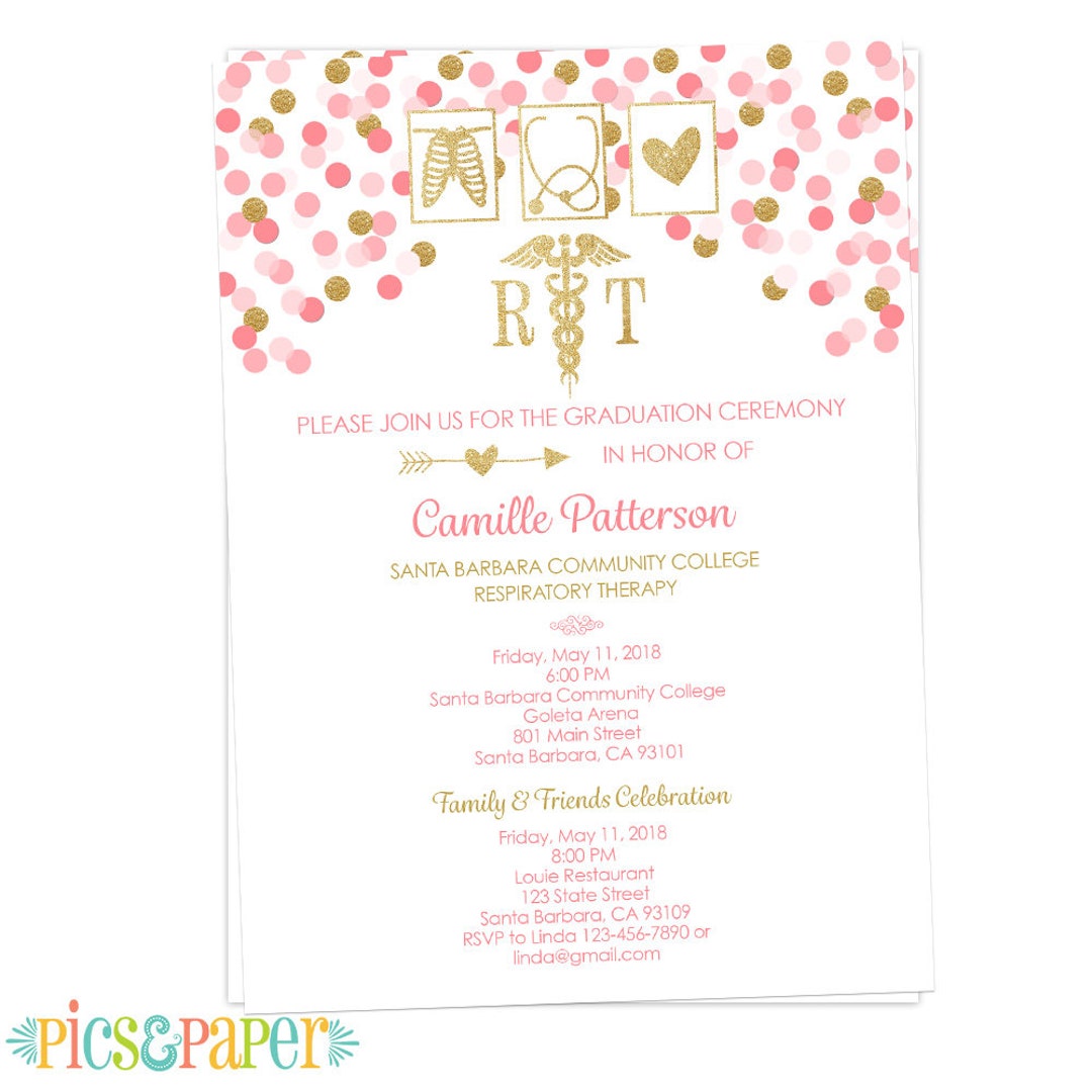 Respiratory Therapist Graduation Invitation Pink and Gold - Etsy