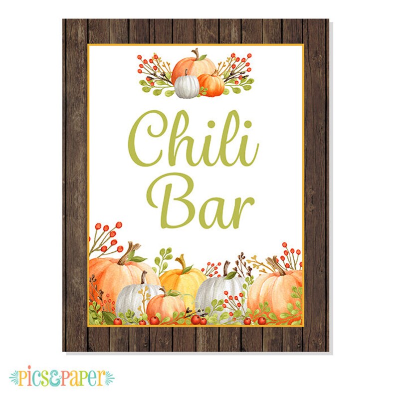 Chili Bar Printable Sign Fall Pumpkins Themed With Rustic - Etsy