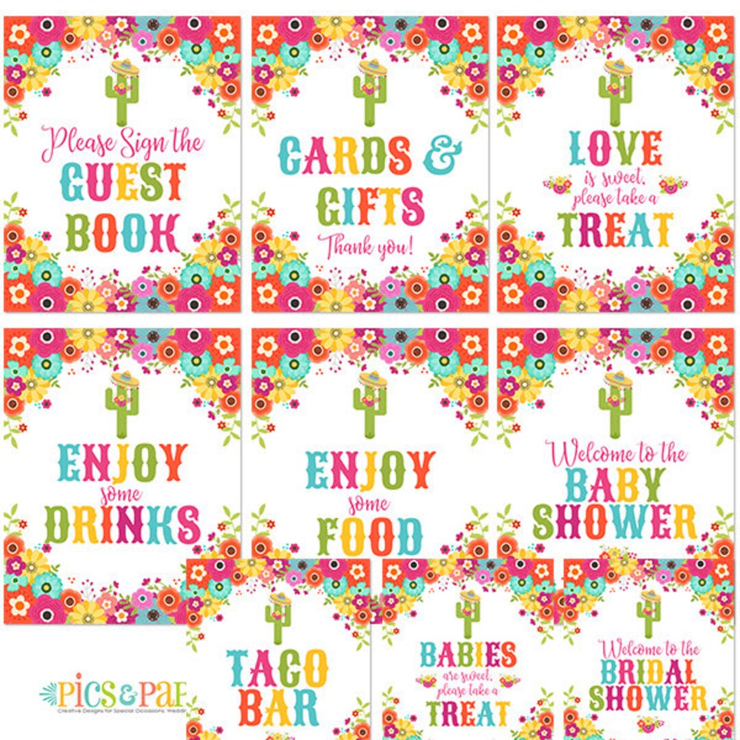Fiesta Printable Party Table Signs, Posters for Baby Shower or Bridal ...