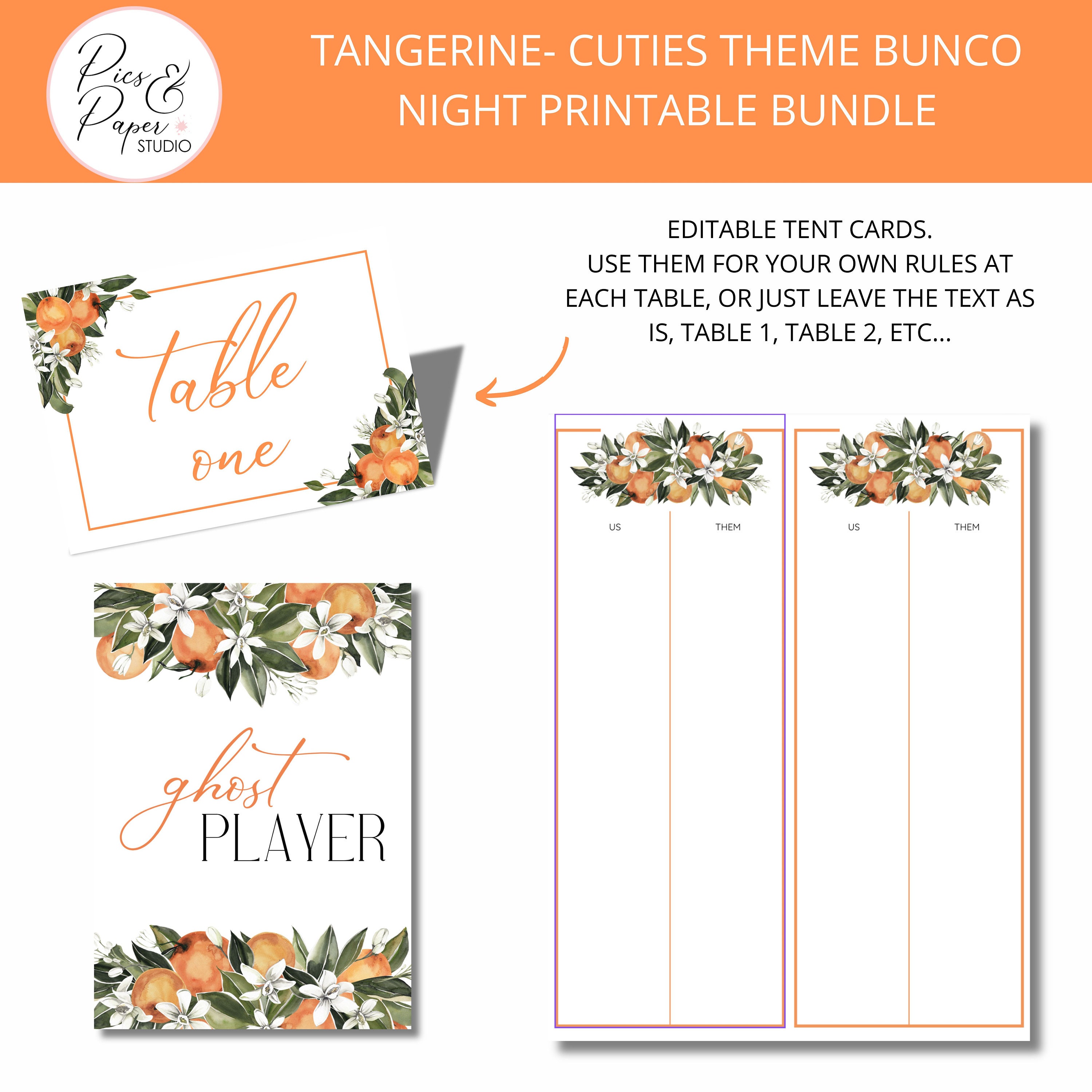 Bunco Night Tangerine-cuties, Score Card, Tally Sheet, Welcome Sign ...