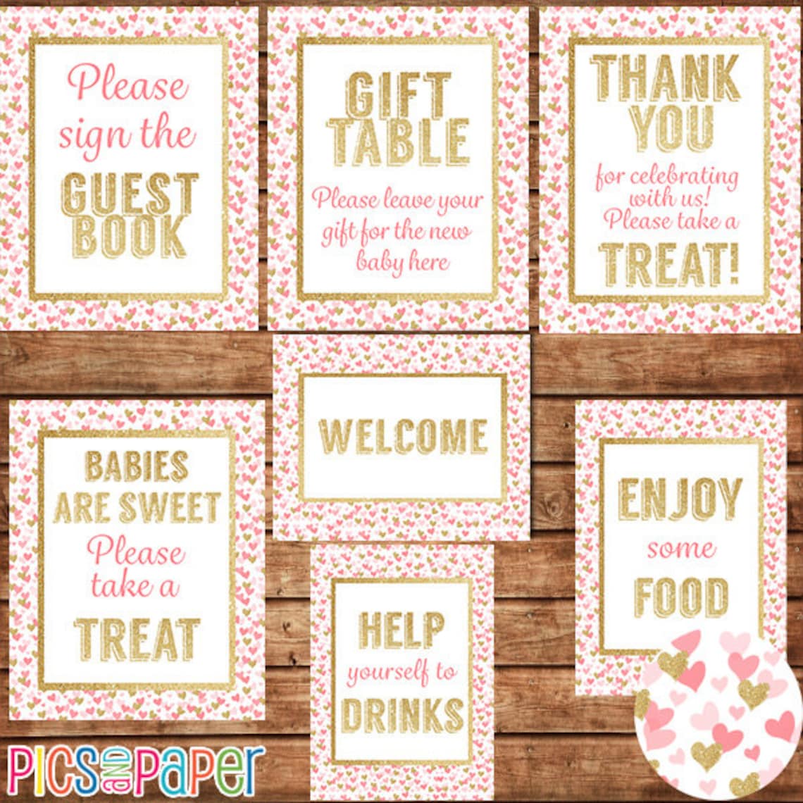 Baby Shower Table Signs With Pink and Gold Heart Drinks | Etsy