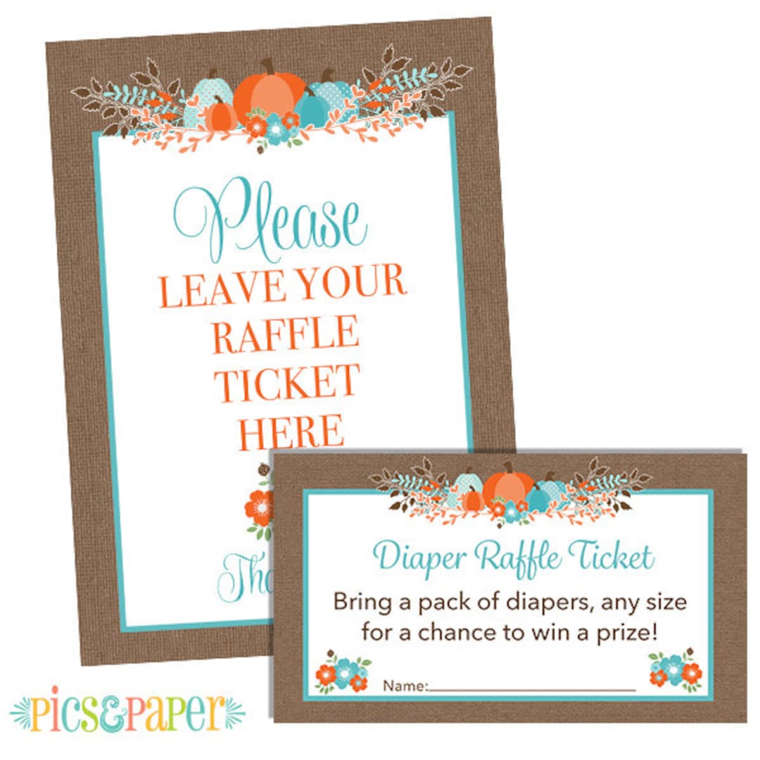 Pumpkins Diaper Raffle Tickets in Aqua and Orange With Burlap Fall ...