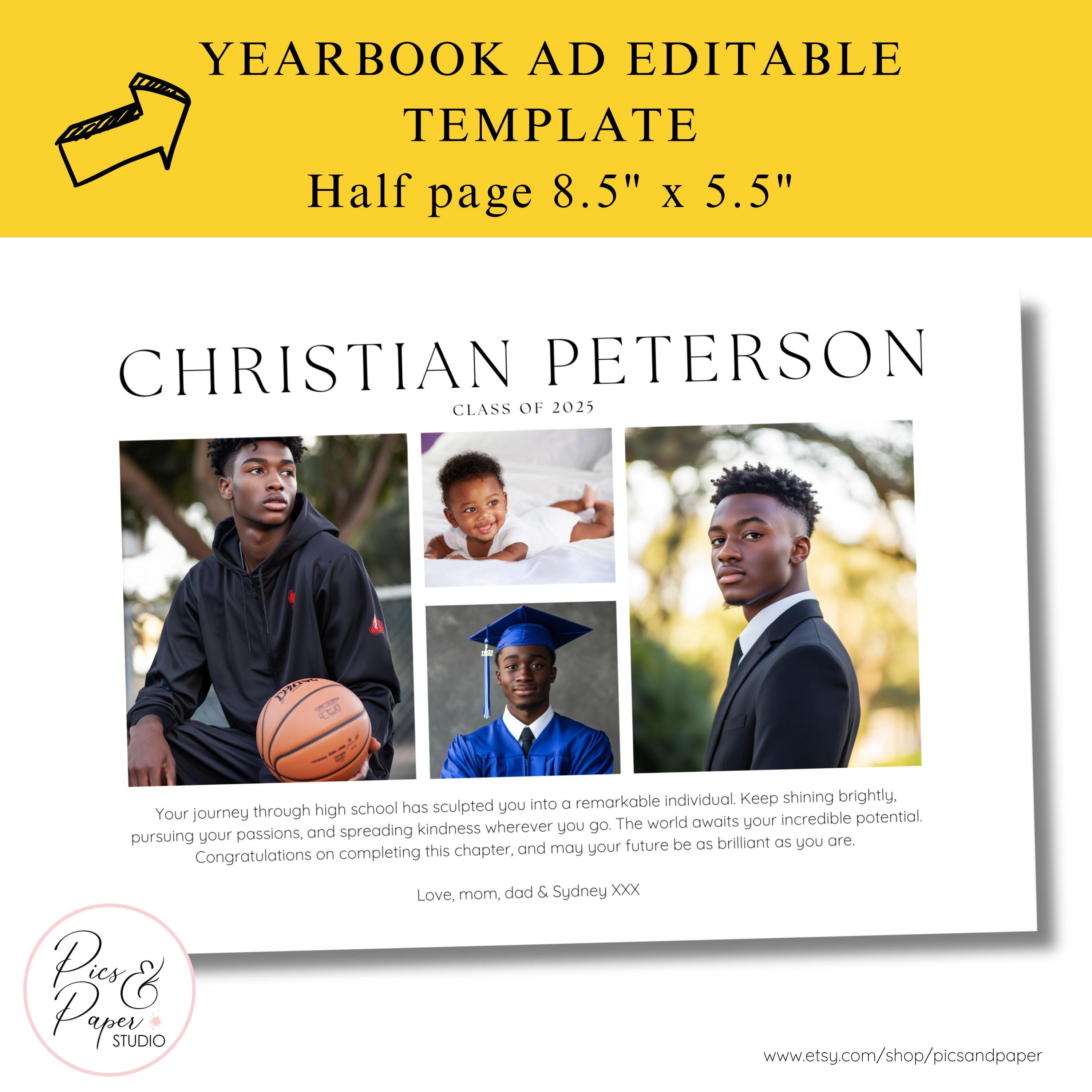 Yearbook Ad Template EDITABLE | Senior Tribute | Half Page 8.5 X 5.5 ...