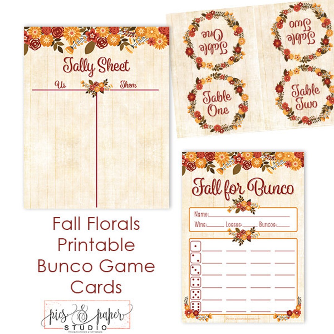 Bunco Score Card- Fall for Bunco- Fall Theme With Fall Flowers ...