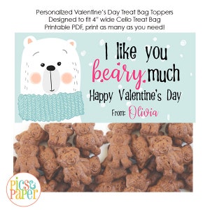 Valentine's Day Treat Bag Toppers Polar Bear I Like You Beary Much ...