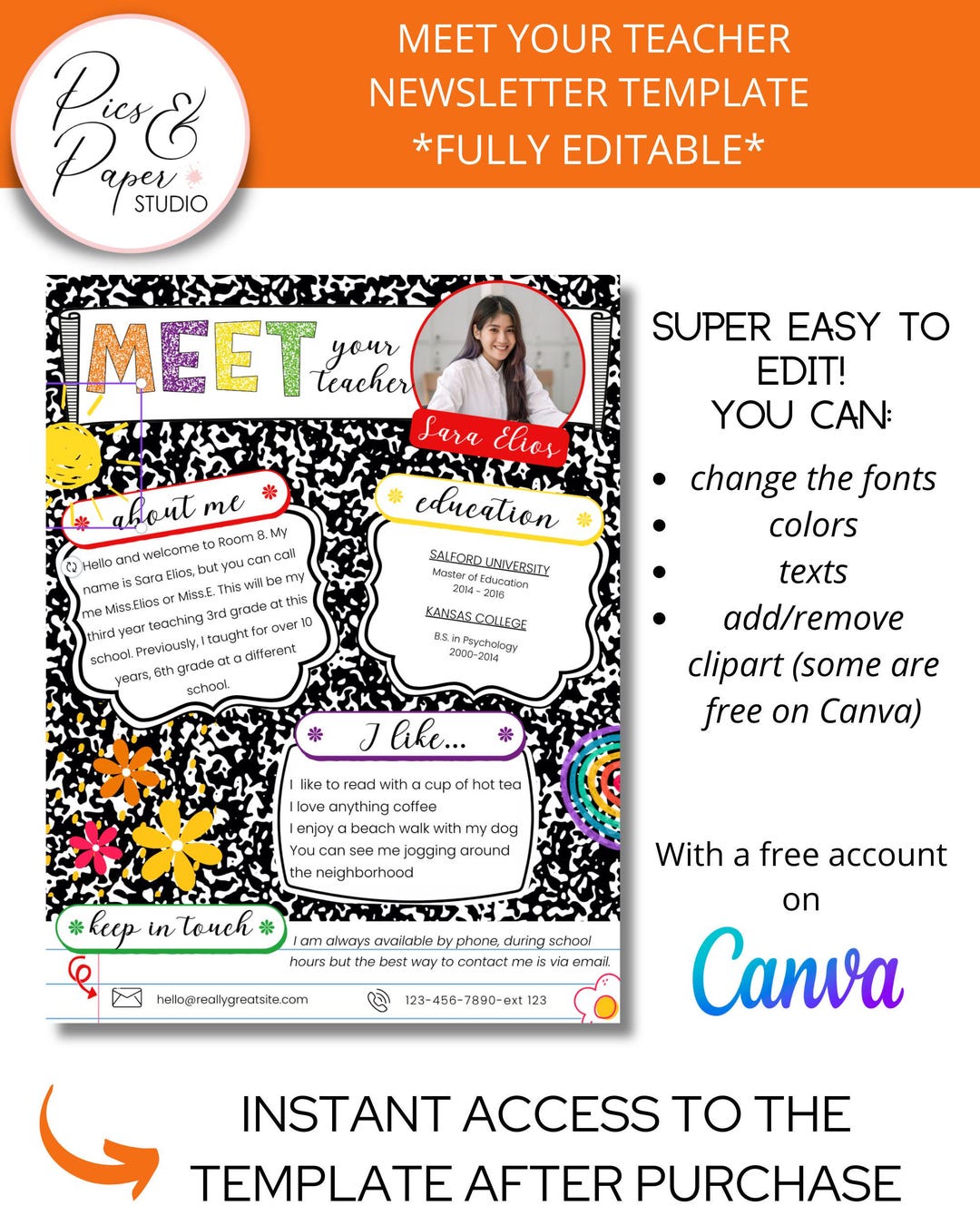 Meet Your Teacher Editable Template With Composition Book Layout Back ...