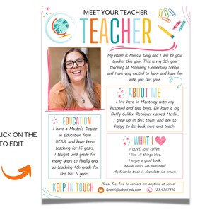 Meet Your Teacher Editable Template With Colorful Layout Back to School ...