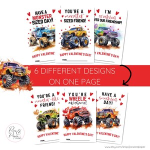 Monster Truck Valentine’s Day Cards for Kids Printable- Boys Valentine ...