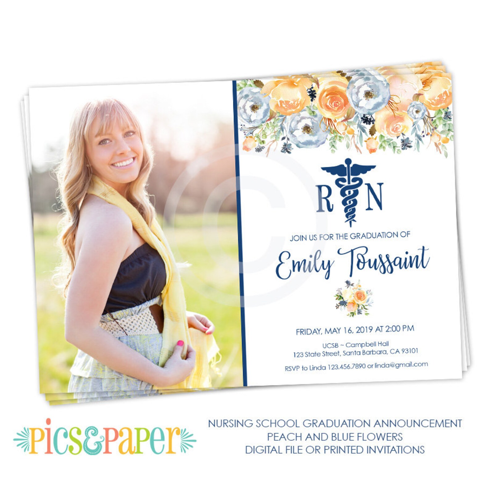 Nursing School Graduation Announcement With Photo Peach and - Etsy