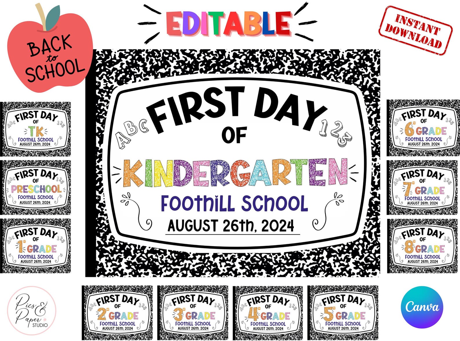 First Day of School Sign for Photo-school Prop Composition Book Style ...