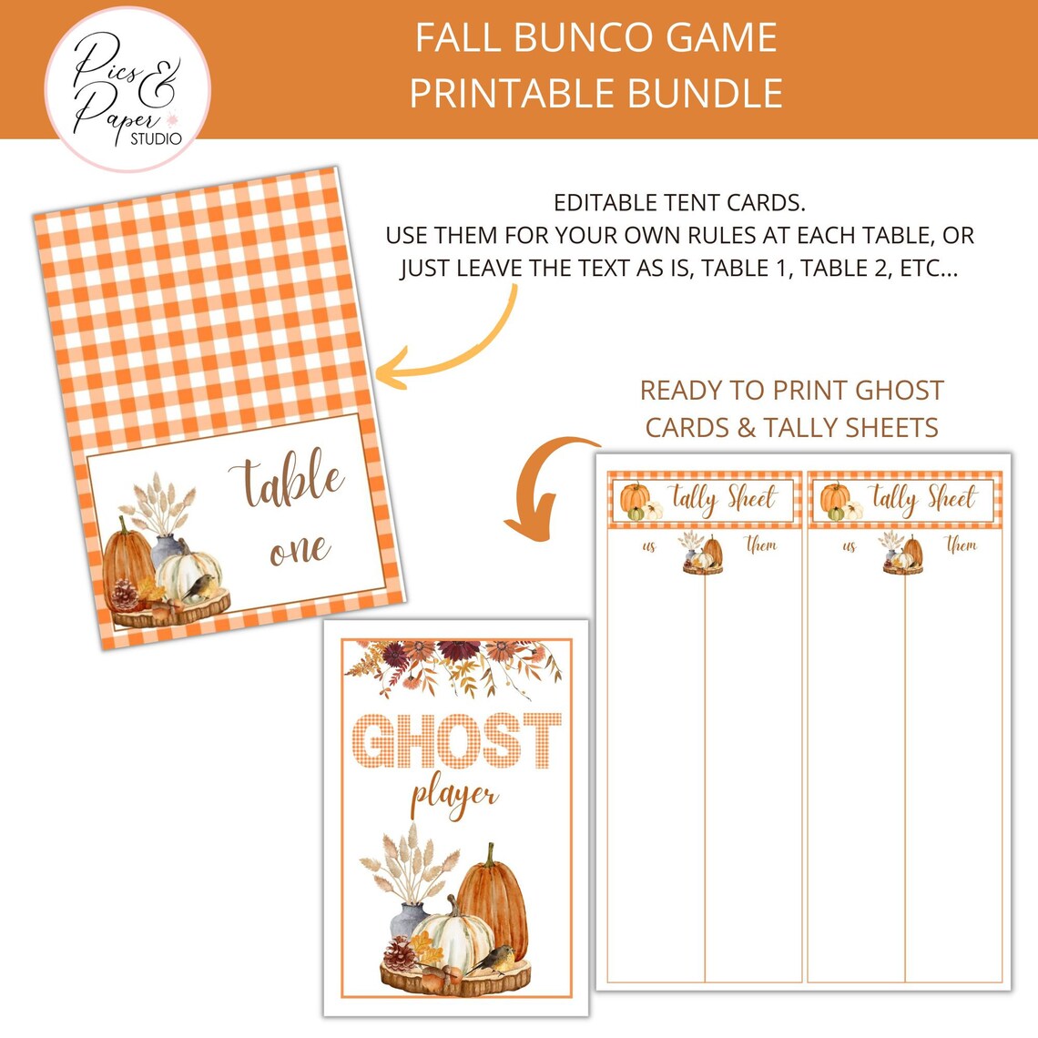 Fall Bunco Score Cards, Tally Sheet, Invitation, Table Cards, Ghost ...