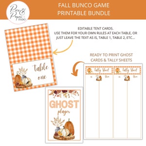 Fall Bunco Score Cards, Tally Sheet, Invitation, Table Cards, Ghost ...