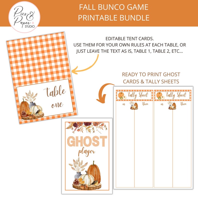 Fall Bunco Score Cards, Tally Sheet, Invitation, Table Cards, Ghost ...