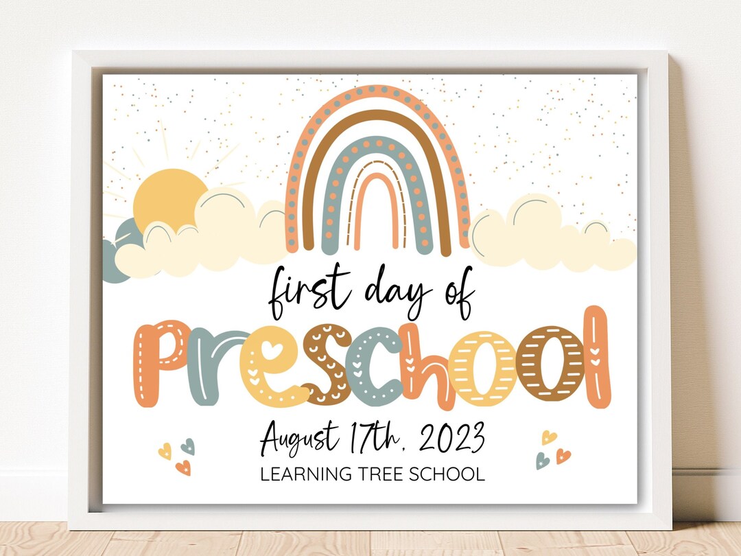 First Day of Preschool Photo Poster Sign Prop Editable Text Boy First ...