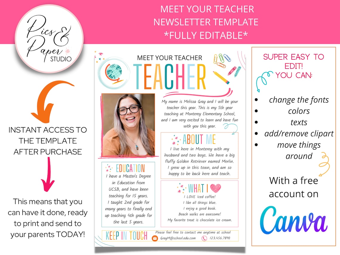 Meet Your Teacher Editable Template With Colorful Layout Back to School ...