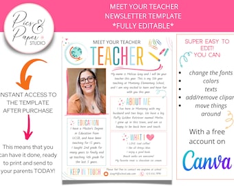 Meet Your Teacher Editable Template With Boho Elements Neutral Colors ...