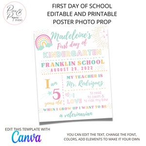 First Day of School/ Personalized Poster, Photo Prop, Pastel Colors ...