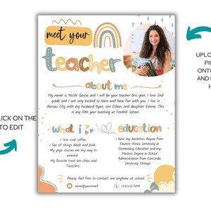 Meet Your Teacher Editable Template With Boho Elements Neutral Colors ...
