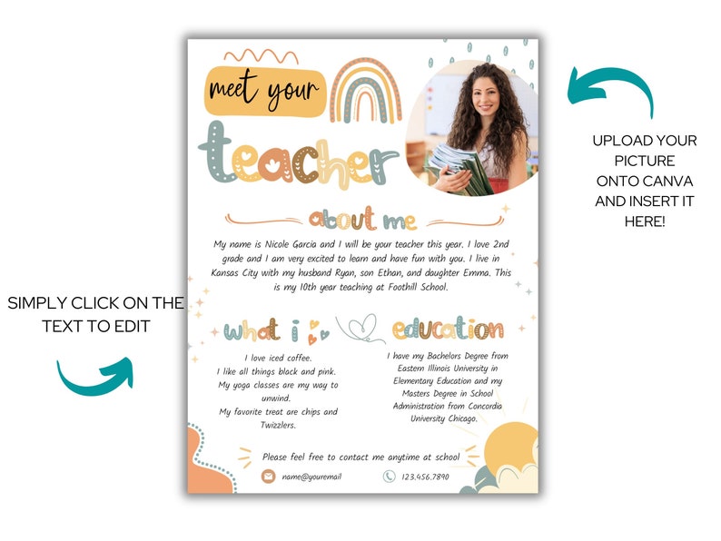 Meet Your Teacher Editable Template With Boho Elements Neutral Colors ...