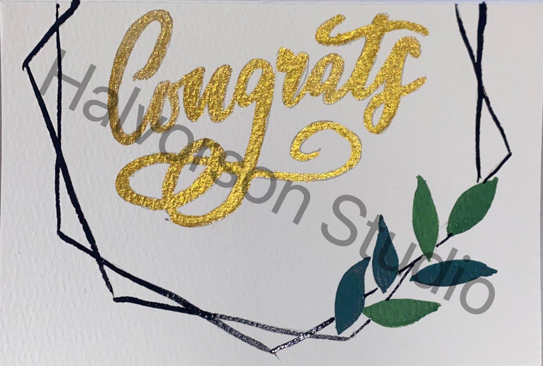 Congratulations Greeting Card Hand Painted With Japanese Gouache - Etsy