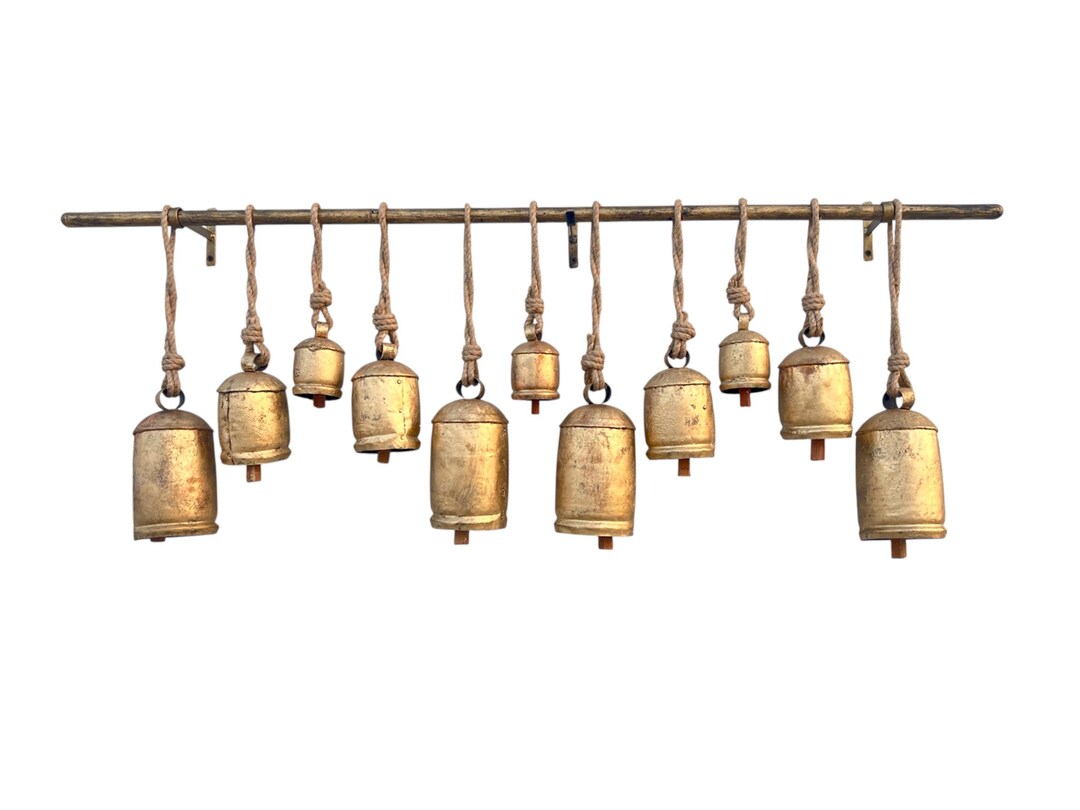 Hanging Brass Bells Set of 12: Vintage Christmas Decor, Bohemian Style ...