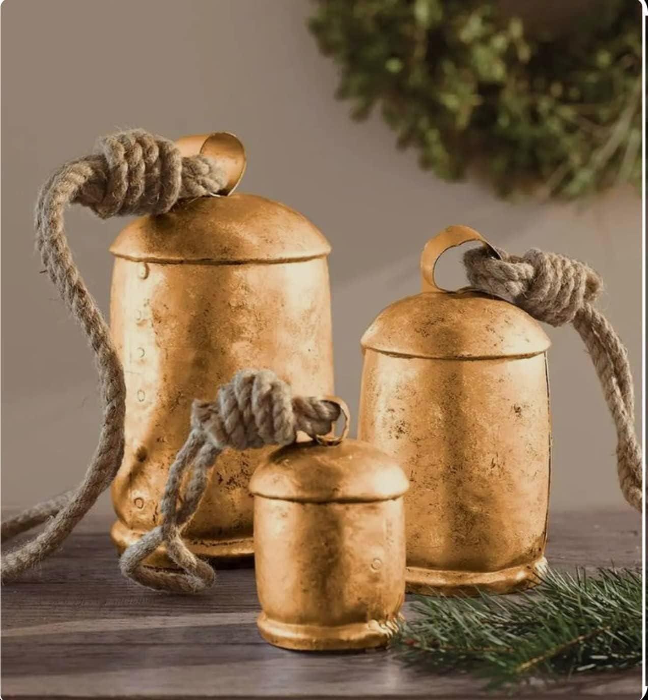 XL Rustic Cow Bells Set of 3: Handmade Jute Rope Christmas Decor - Etsy