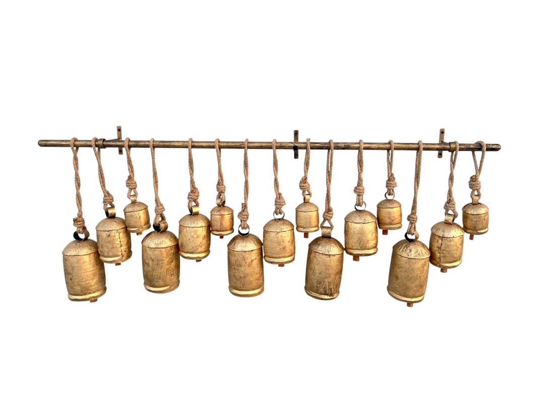 Set of 15 Brass Hanging Bells – Handmade, Golden Vintage Look for ...