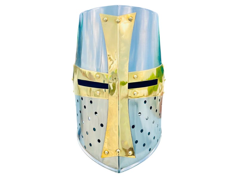 Medieval Crusader Helmet: Steel & Brass Knight Costume, 30cm - Etsy