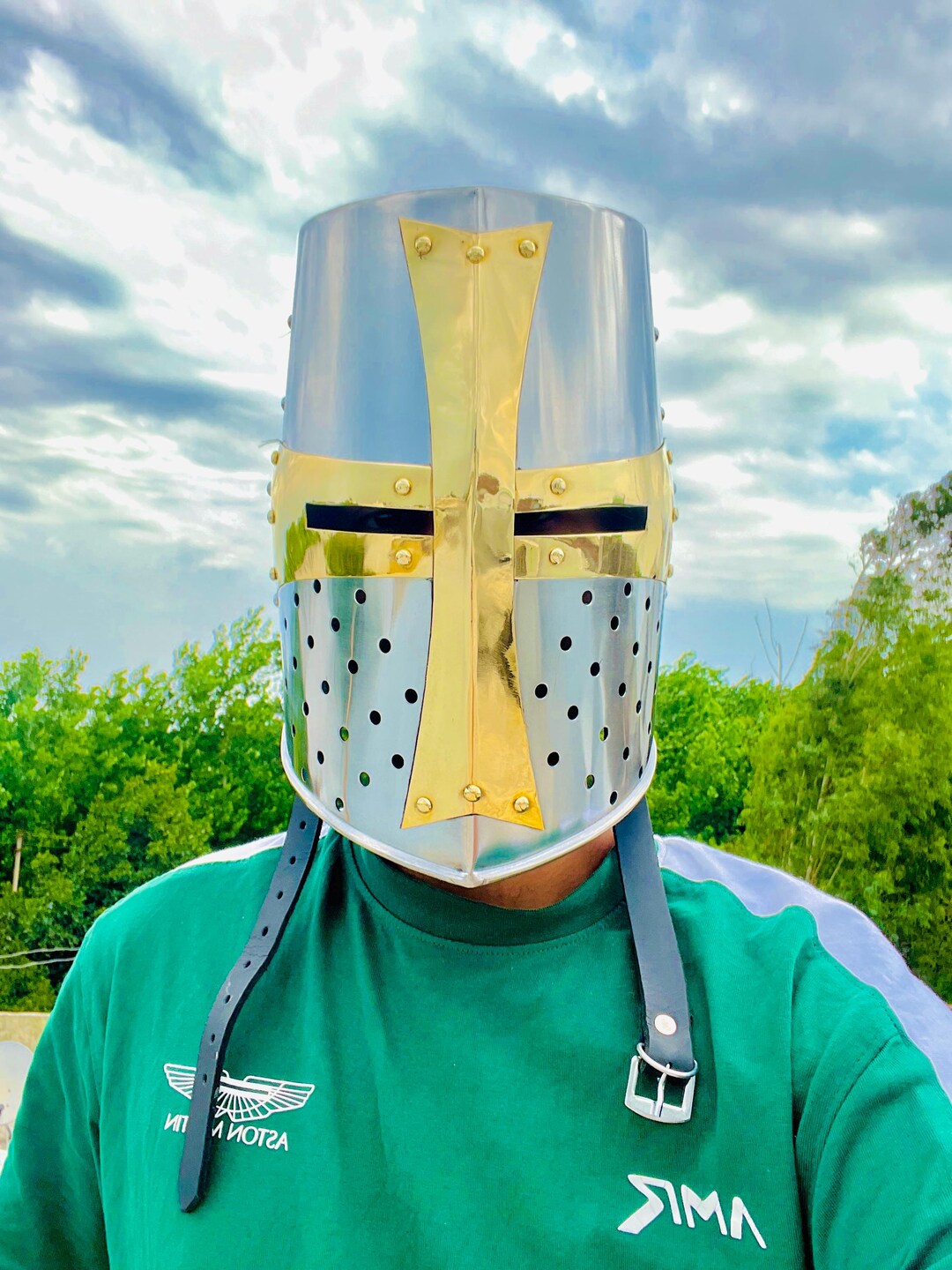Medieval Crusader Helmet: Steel & Brass Knight Costume, 30cm - Etsy