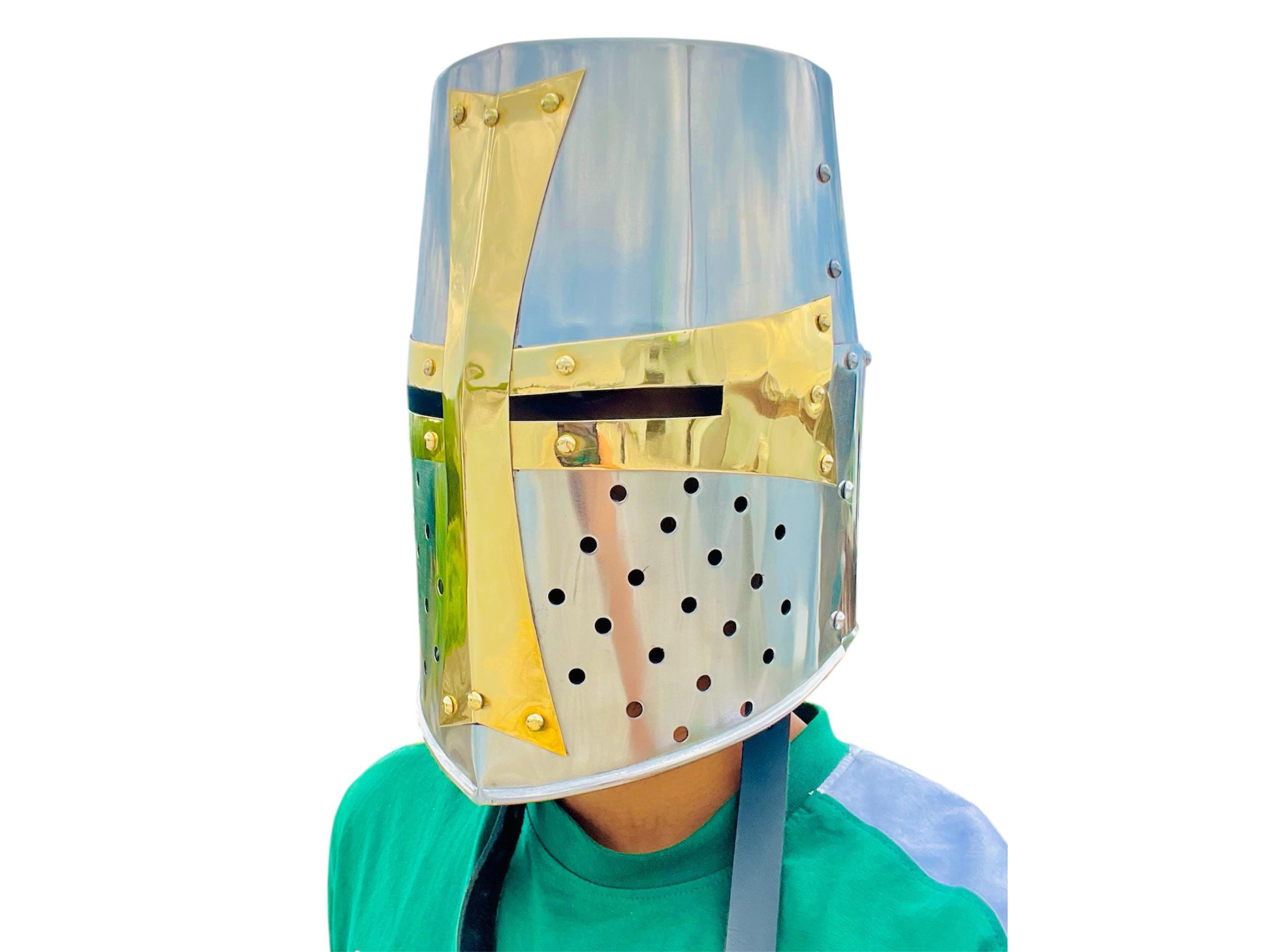 Medieval Crusader Helmet: Steel & Brass Knight Costume, 30cm - Etsy