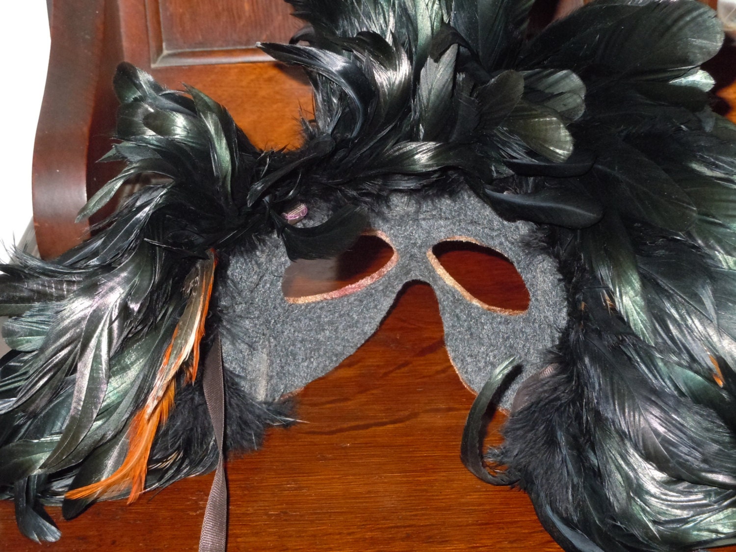 Vintage Large Masquerade Mask with Black & Brown Feathers handmade ...