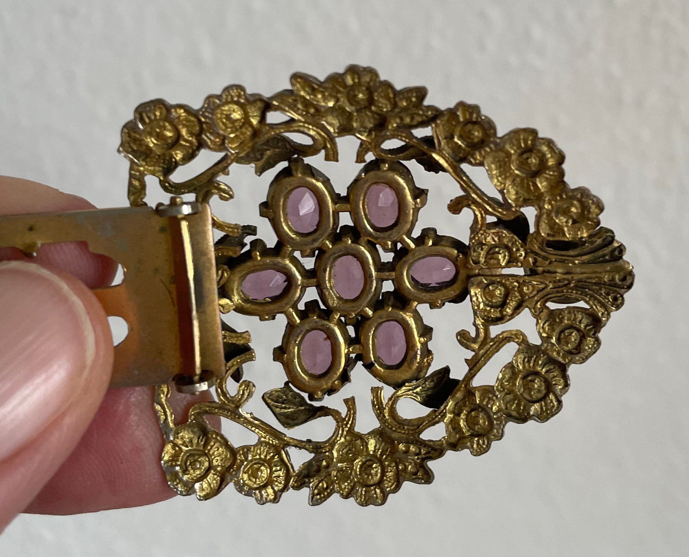Antique Stunning Amethyst Gold Floral Dress Clip - Etsy