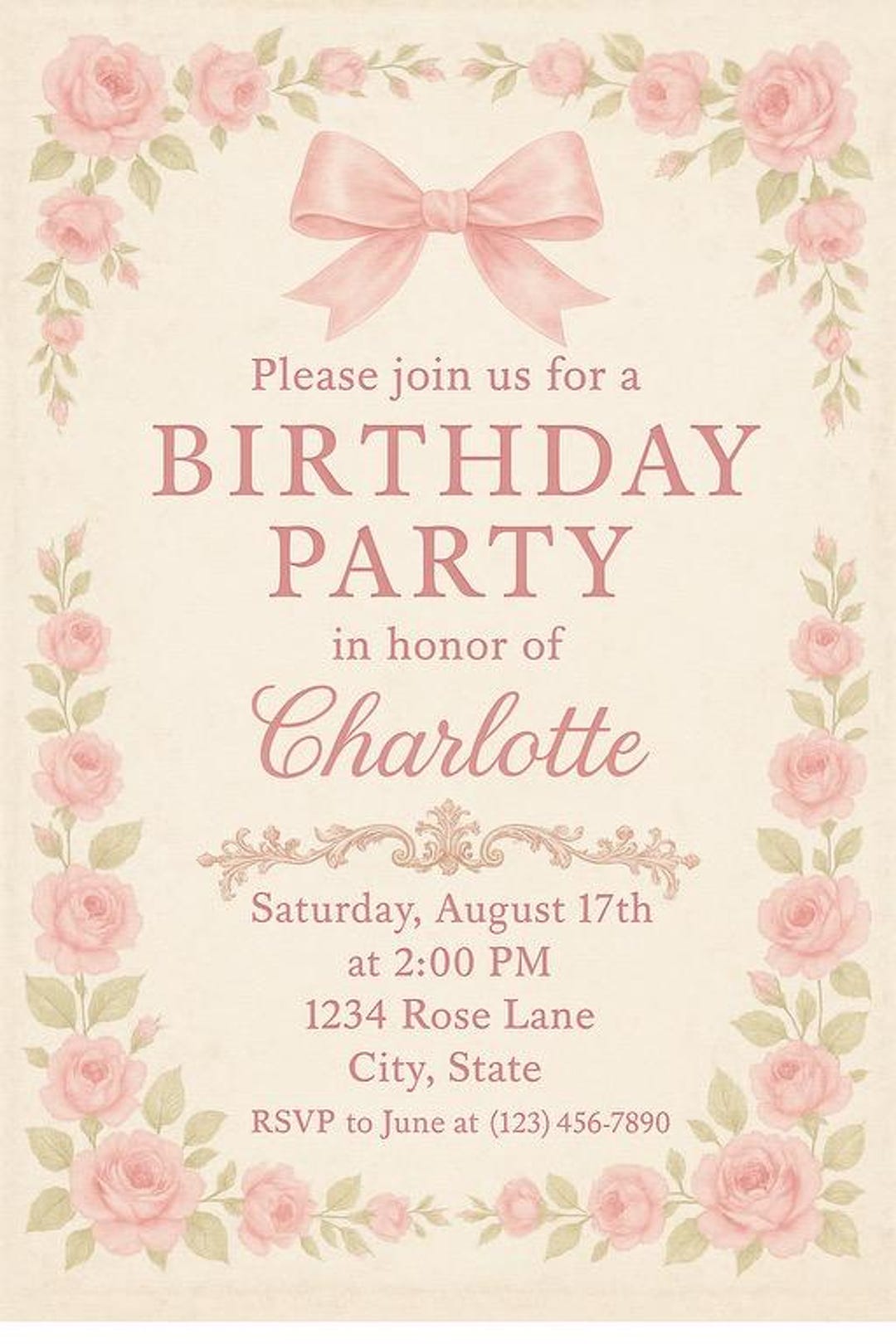 Coquette Shabby Chic Birthday Invitation | Coquette Pink Floral Invite ...