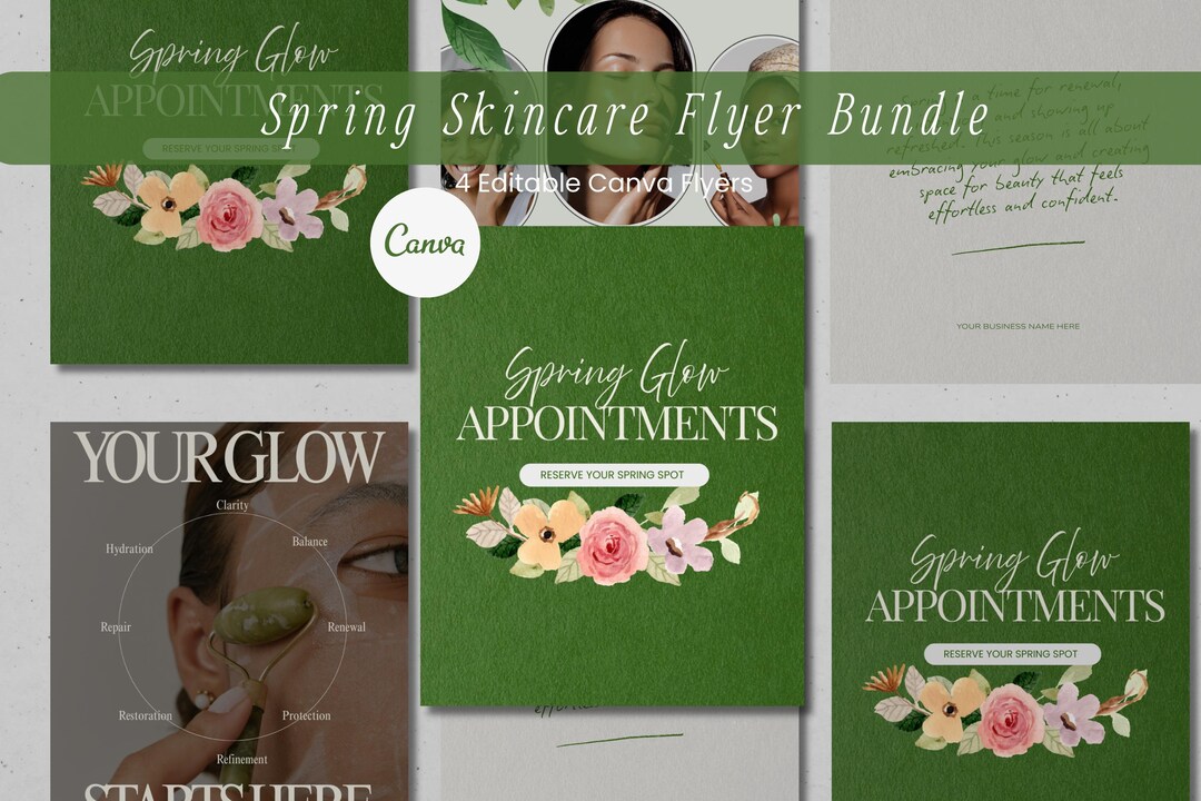Spring Skincare Flyer Bundle | 4 Editable Canva Flyers for Estheticians ...