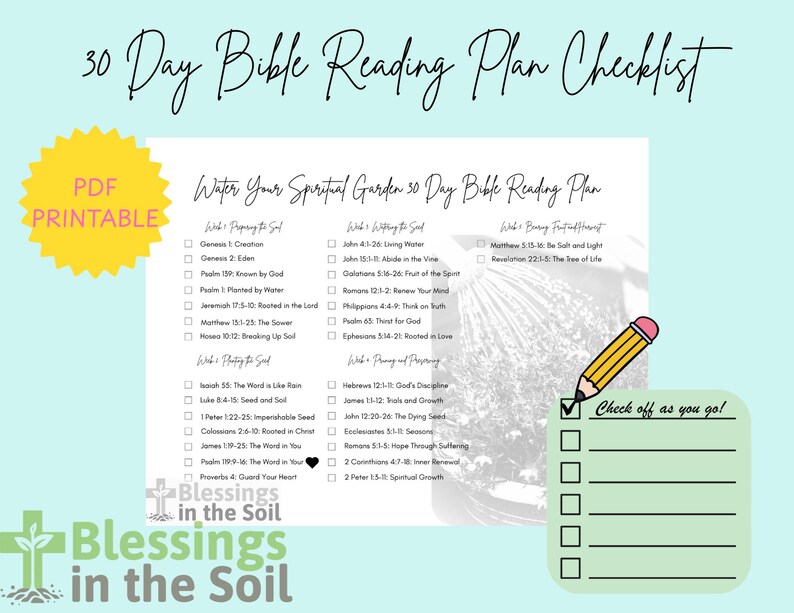 30 Day Bible Reading Plan "water Your Spiritual Garden"-printable PDF ...