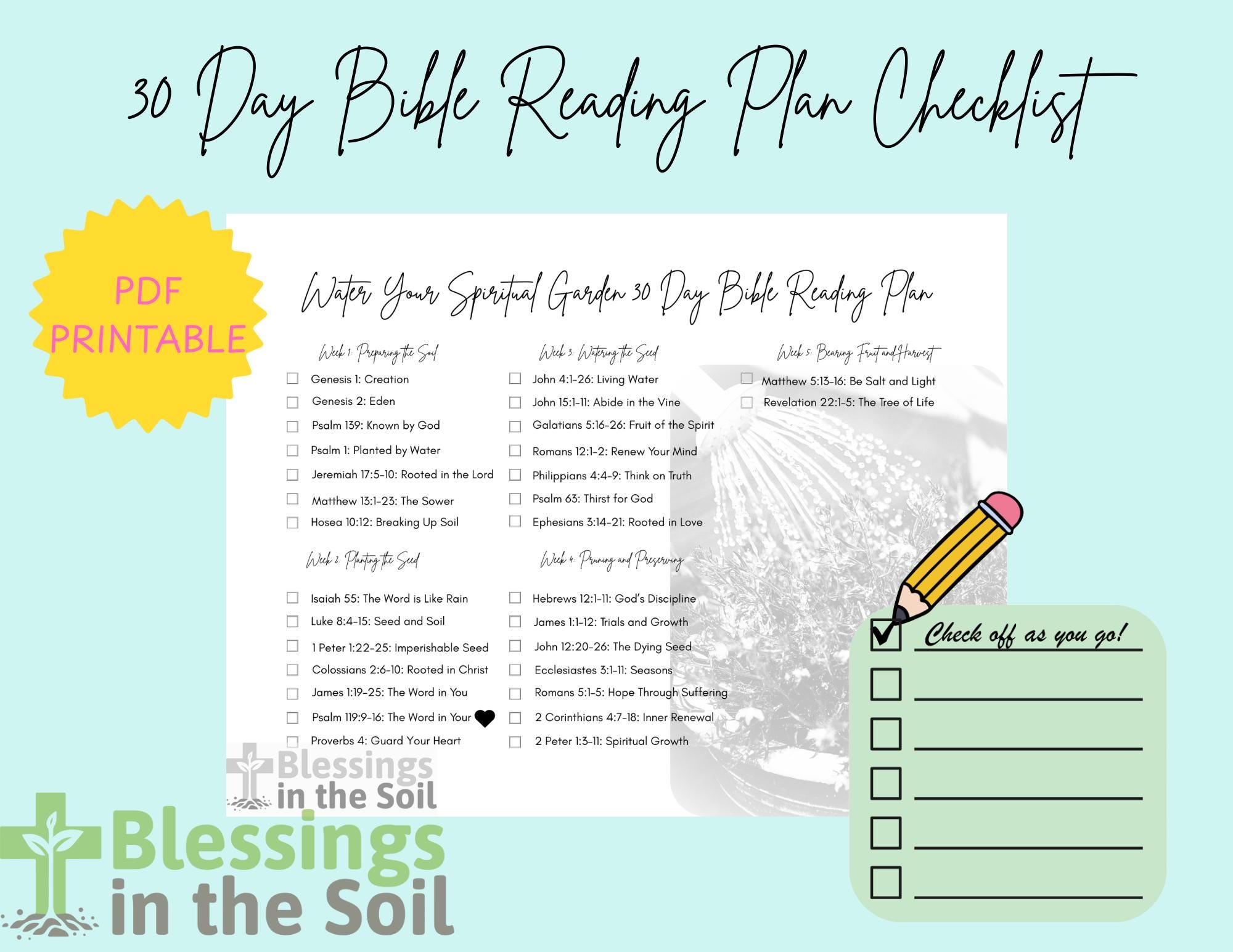 30 Day Bible Reading Plan "water Your Spiritual Garden"-printable PDF ...