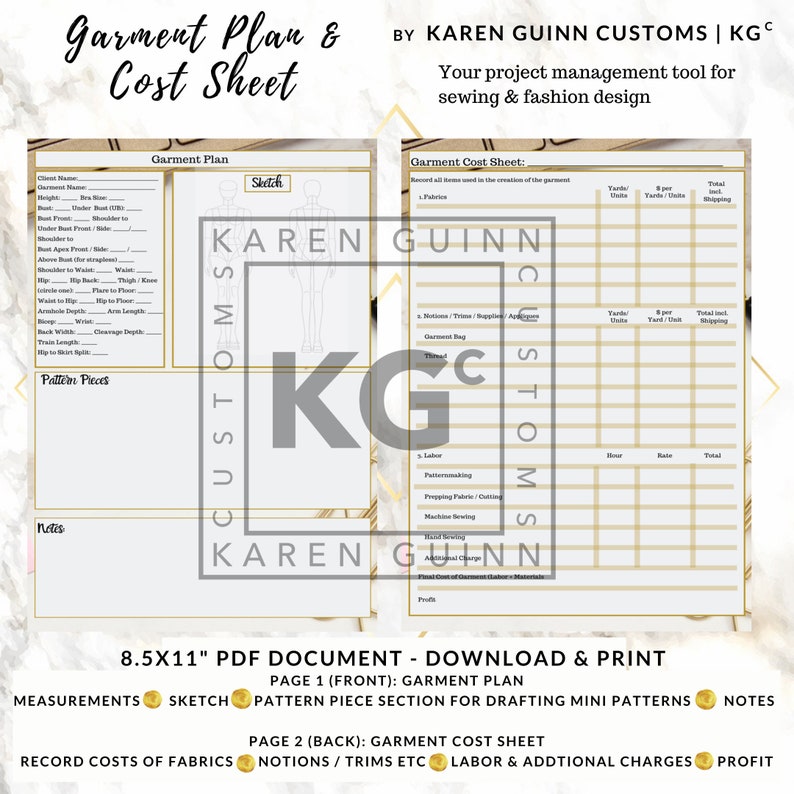 Garment Plan and Cost Sheet - Etsy