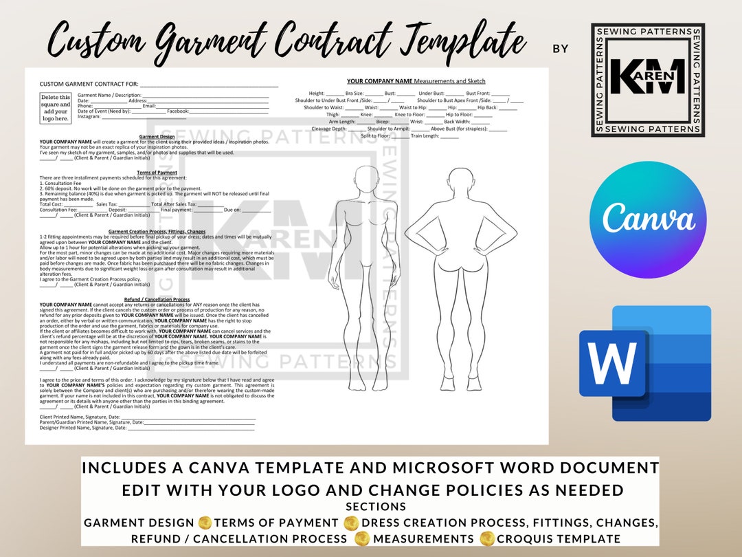 Custom Garment Contract Template - Canva and Word - Etsy