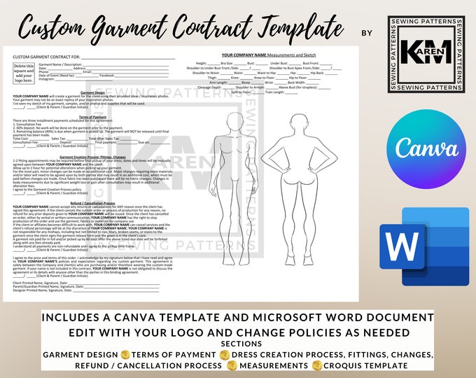 Custom Garment Contract Template - Canva and Word - Etsy
