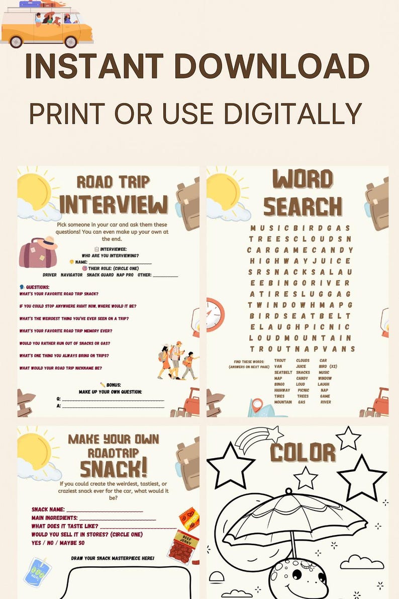 Road Trip Activity Book for Kids | Printable Travel Games, Coloring ...