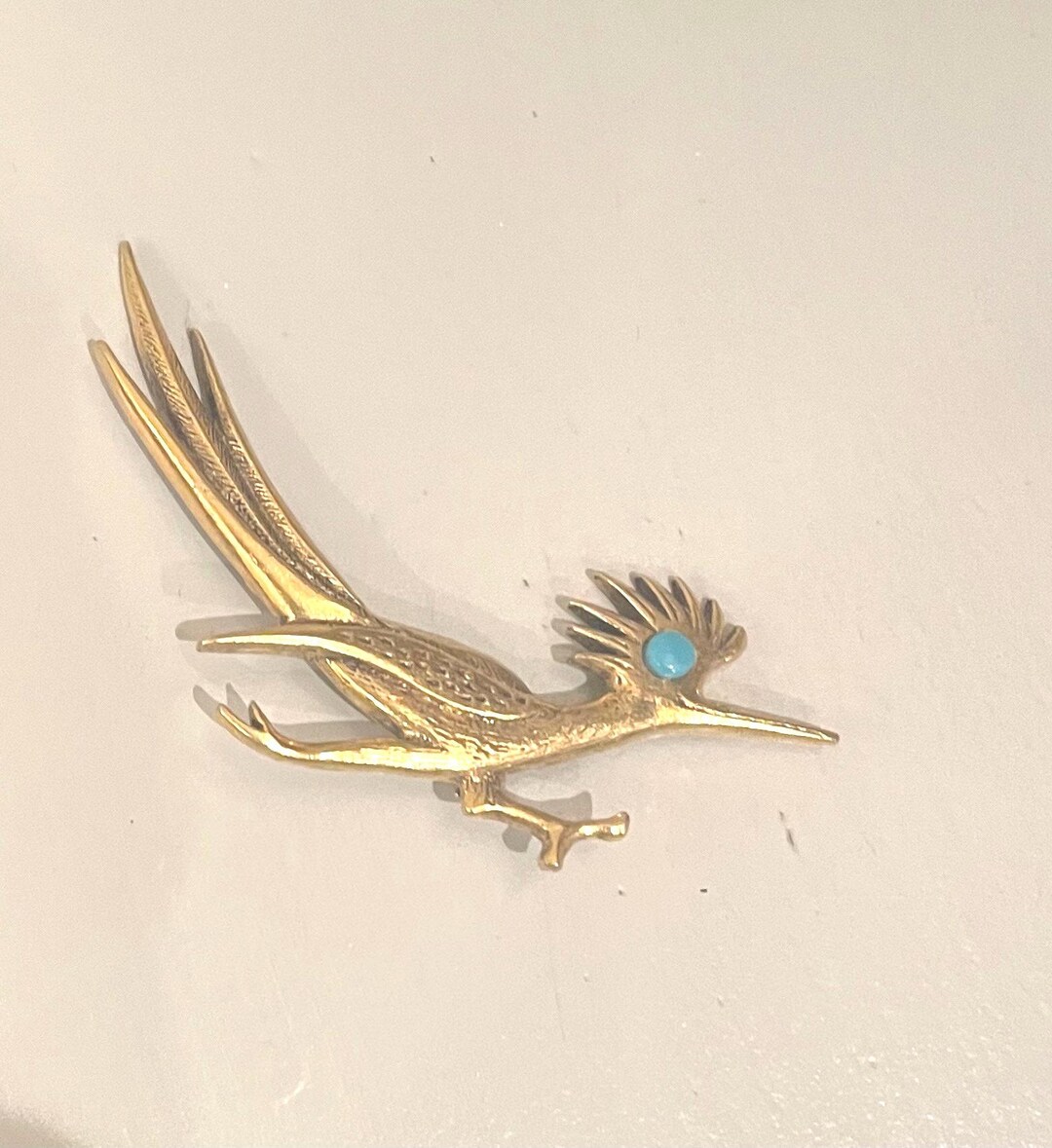 Vintage J. Ritter Road Runner Brooch, Golf Color With Blue Turquoise ...