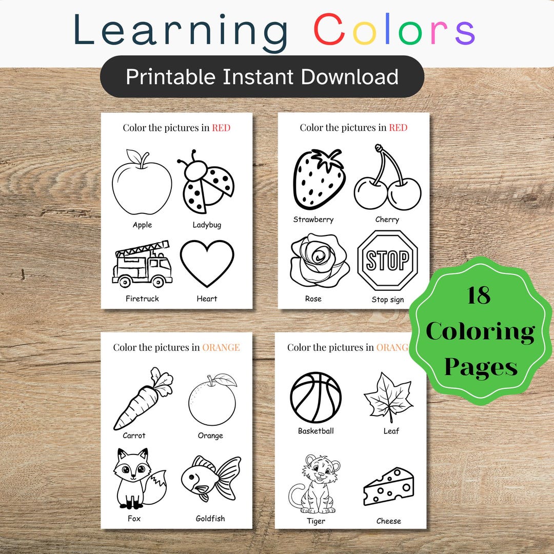 Learn Colors Coloring Pages, Toddler Preschool Printable (instant ...