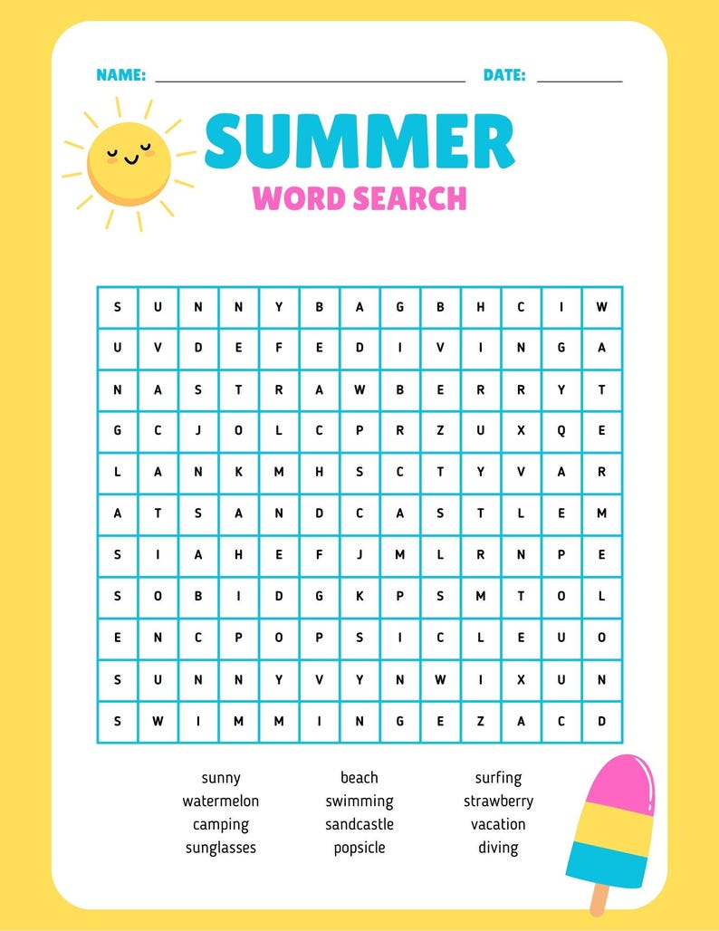 Summer Word Search - Etsy