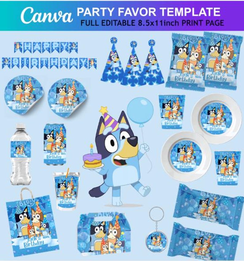 Blue Heeler Birthday Inspired Party Favor Template – Editable Canva DIY ...