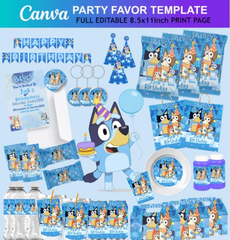Blue Heeler Birthday Inspired Party Favor Template – Editable Canva DIY ...