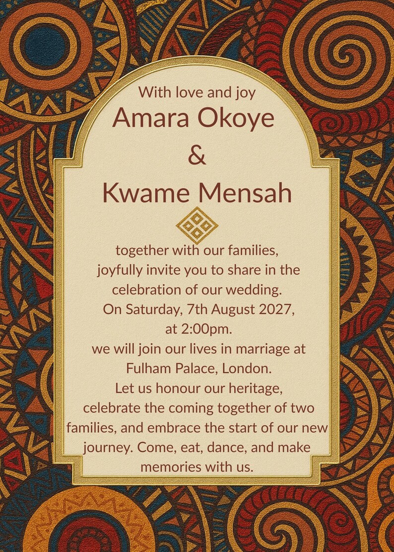 African Ankara Wedding Invitation 5x7 Portrait | Day Guest Invite ...