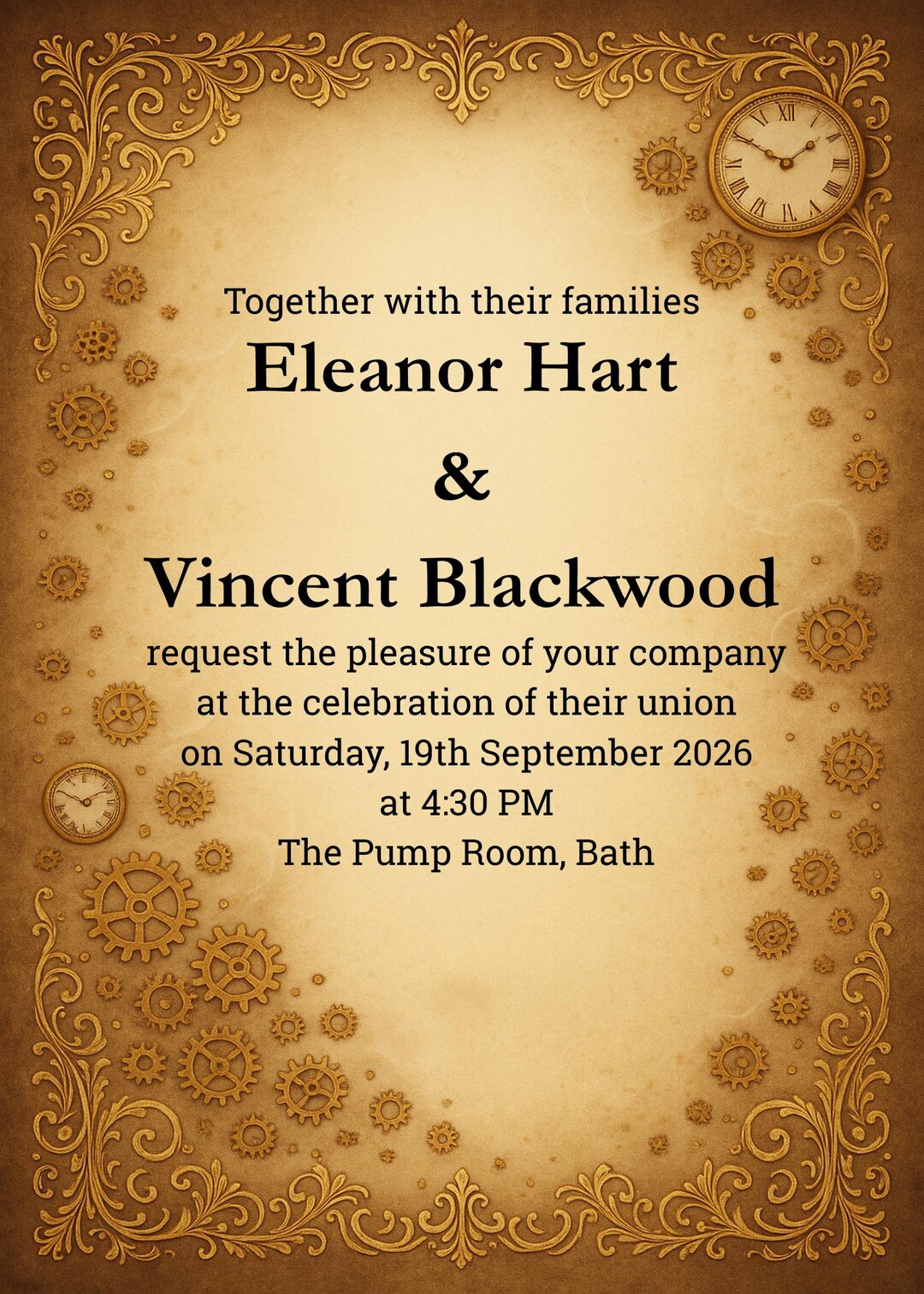 Steampunk Romance Victorian Industrial Wedding Invitation 5x7 Portrait ...