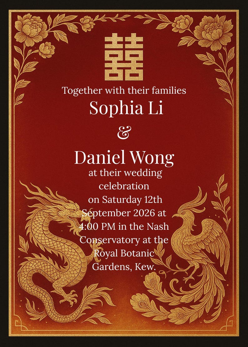 Dragon Phoenix Chinese Wedding Invitation 5x7 Portrait | Editable Canva ...